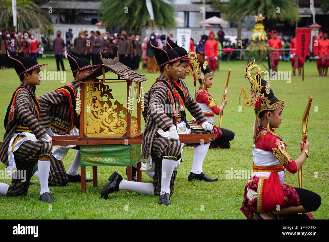 Indonesian with ancient Javanese soldier cloth on grebeg Pancasila ...