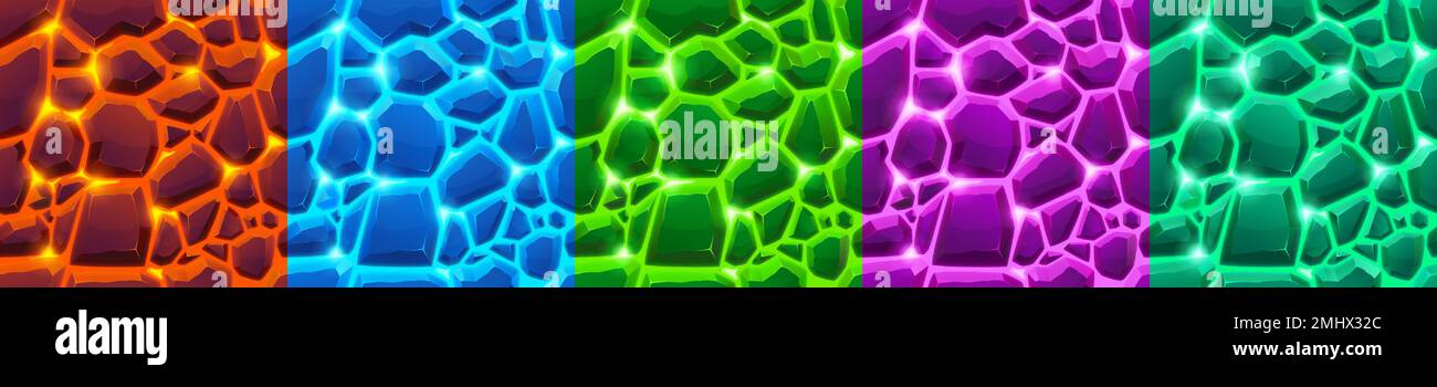 Volcanic lava and stone textures. Seamless patterns with colored hot ...