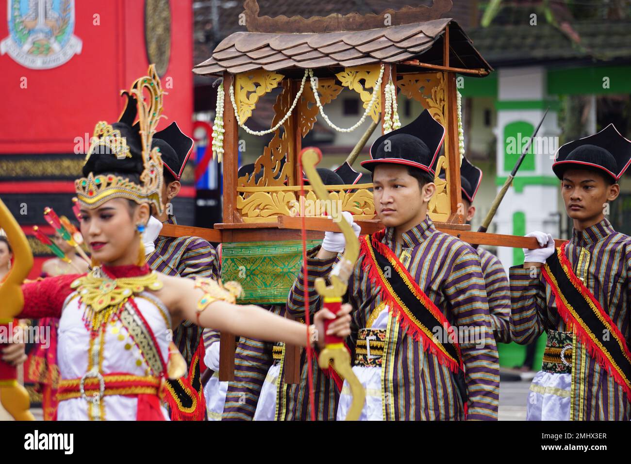 Indonesian with ancient Javanese soldier cloth on grebeg Pancasila ...