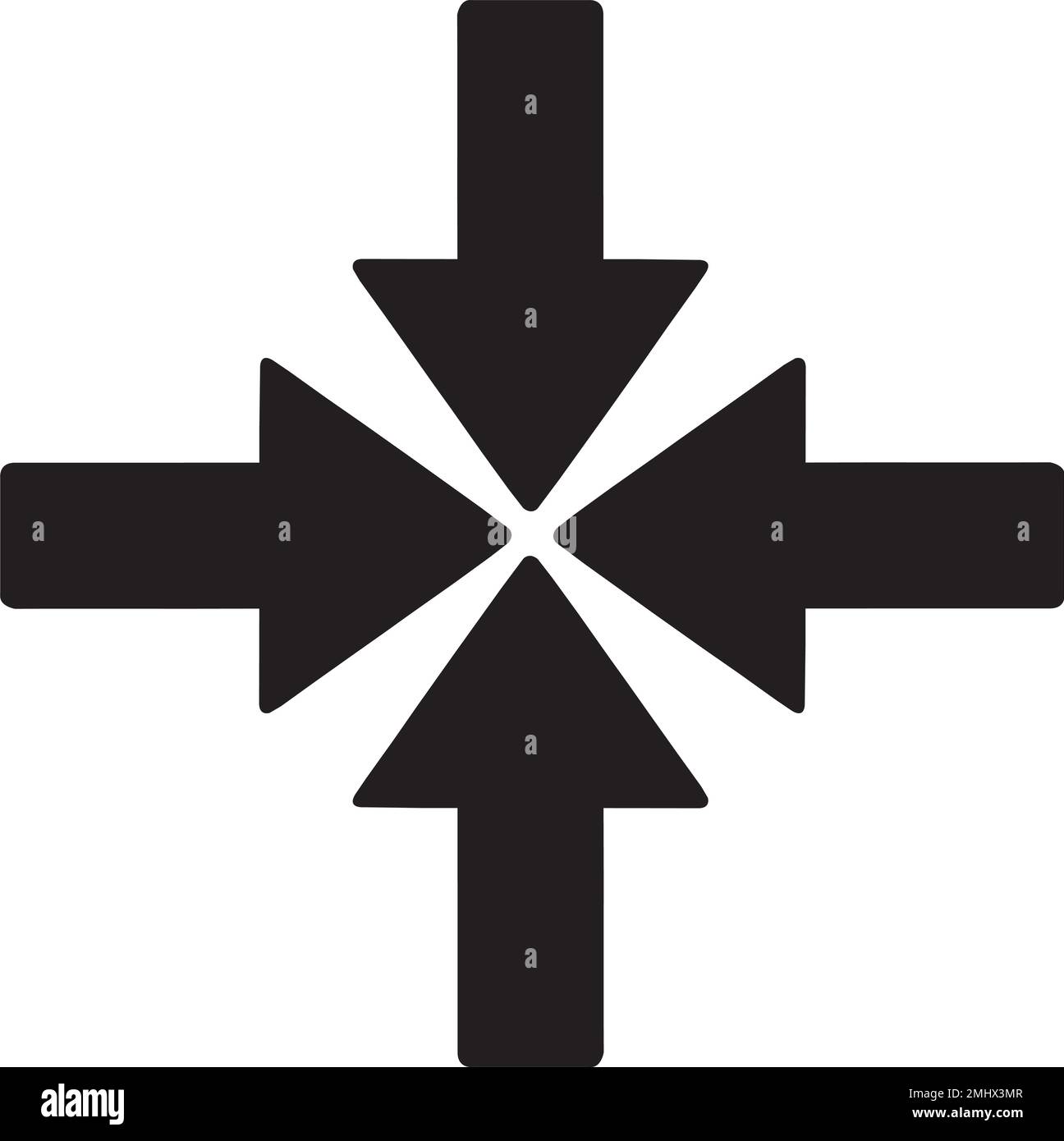 Four black arrows pointing to the center on a white background with ...