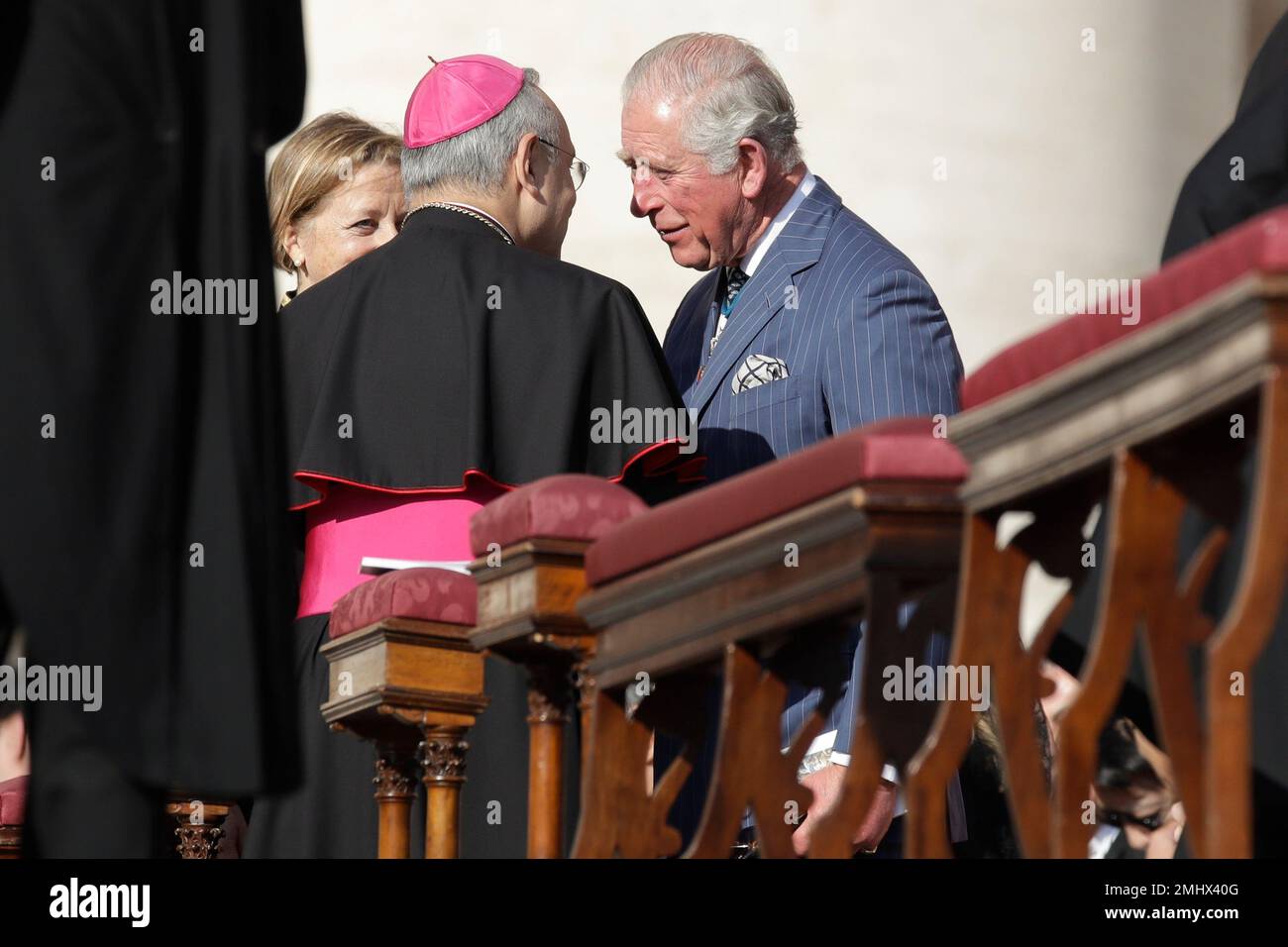 Britain's Prince Charles talks with Archbishop Edgar Pena Parra, the ...
