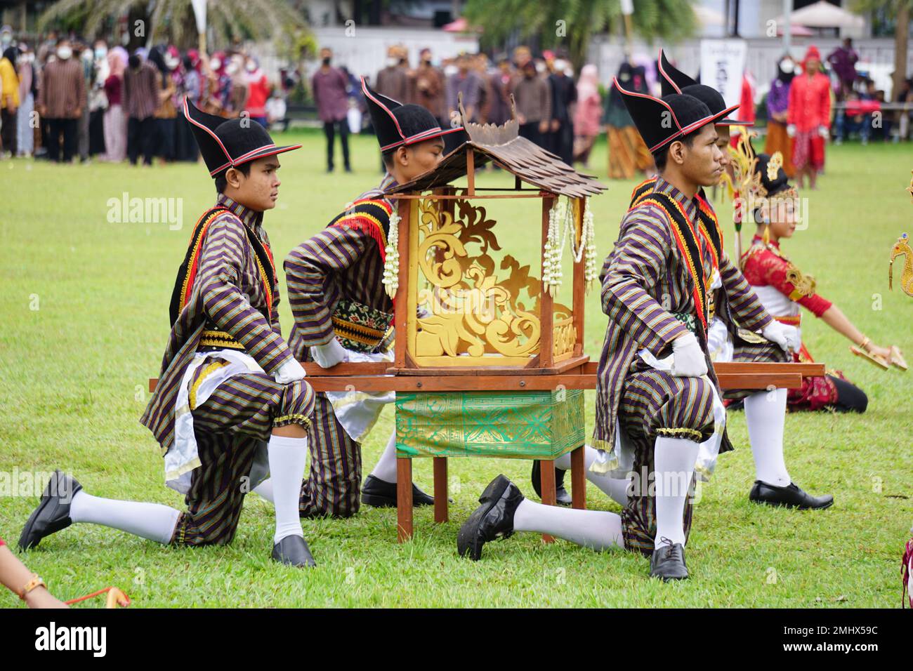 Indonesian with ancient Javanese soldier cloth on grebeg Pancasila ...