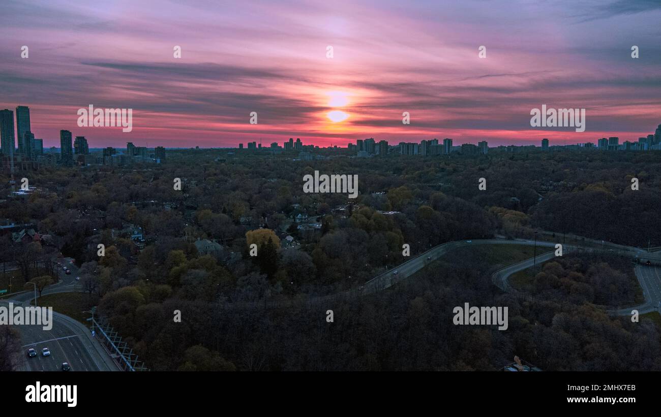 The Toronto city with Pink Sunset from Don Valley Stock Photo - Alamy