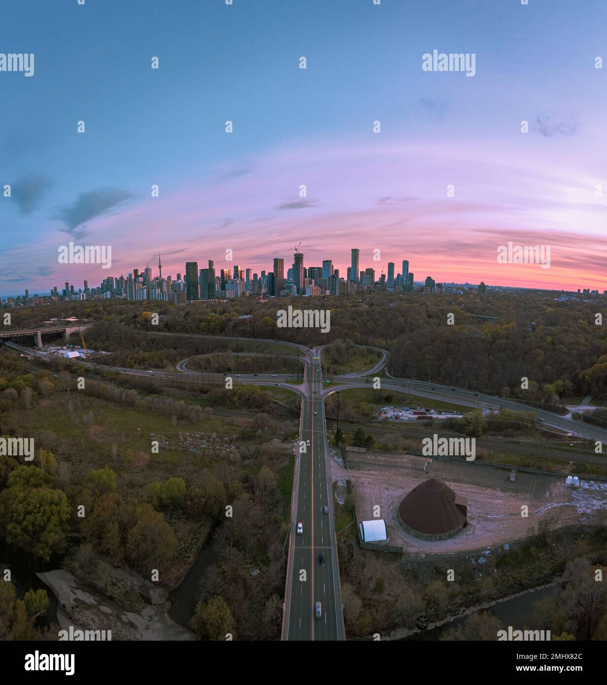 The Toronto city with Pink Sunset from Don Valley Stock Photo - Alamy