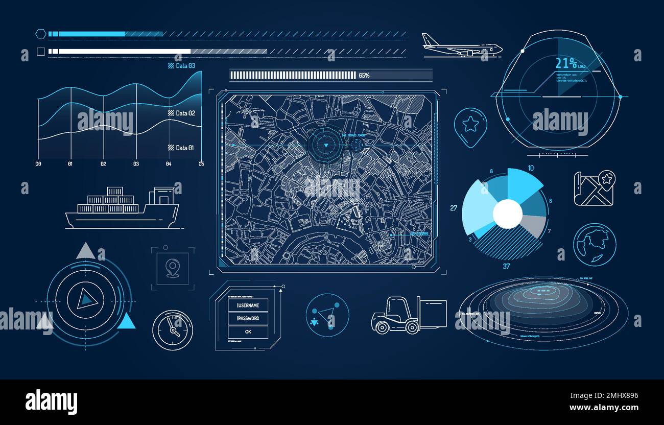 Set of infographic elements about geolocation and cargo transportation ...