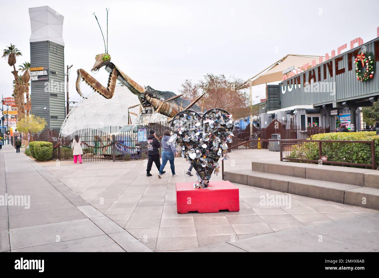 A scene of the insect statue in the playground courtyard of the ...