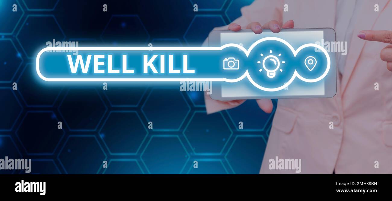 Text caption presenting Well Kill. Word Written on placing a column of ...