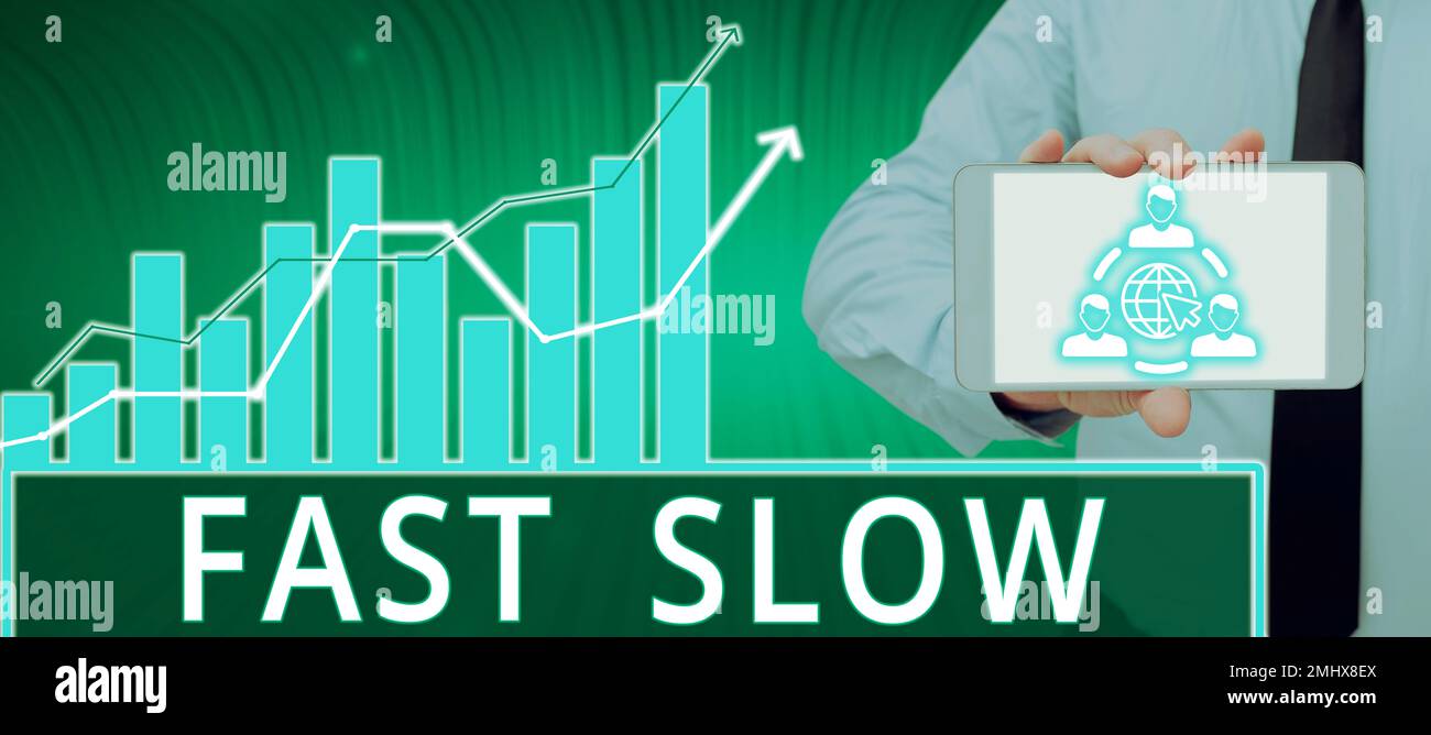 Sign displaying Fast Slow. Business idea moving or proceeding with more ...