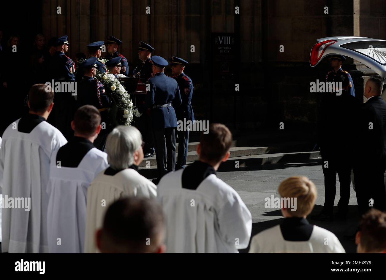 Guard of honor carries a coffin with late famous Czech pop singer Karel ...