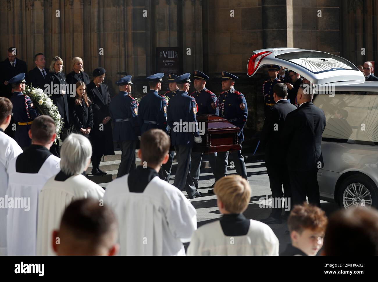 Ivana Gottova, stands behind a coffin with her husband, late famous ...