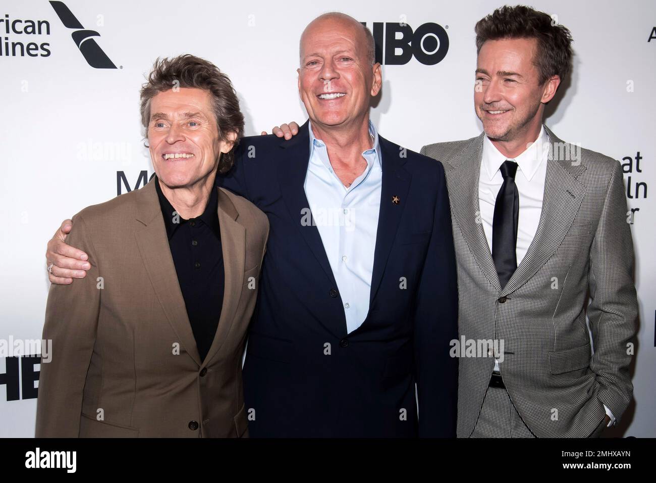 Willem Dafoe, from left, Bruce Willis and Edward Norton attend the ...
