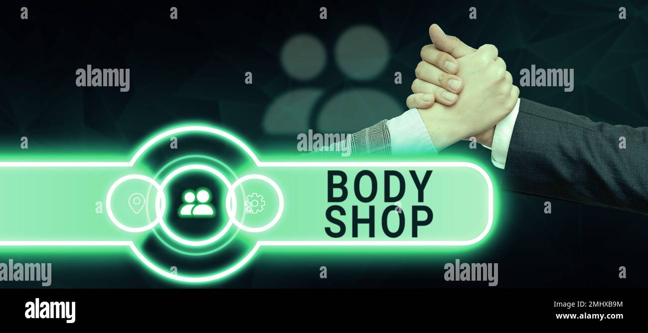 Sign displaying Body Shop. Business concept a shop where automotive ...