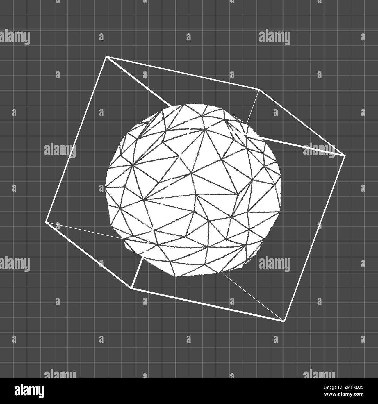 Distorted 3D icosahedron in a cube on a black background vector Stock ...