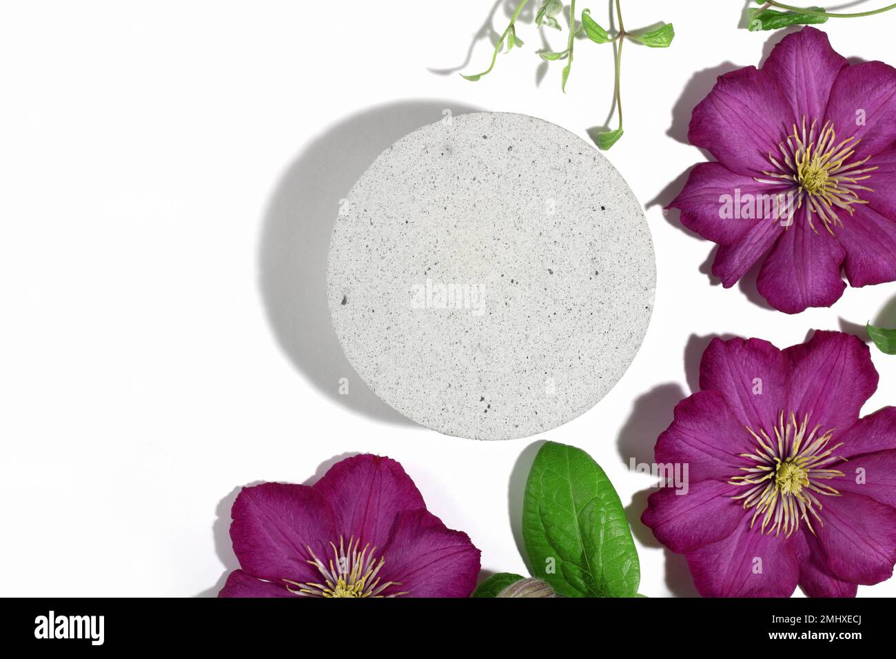 A podium made of concrete with pink clematis flowers, for the ...