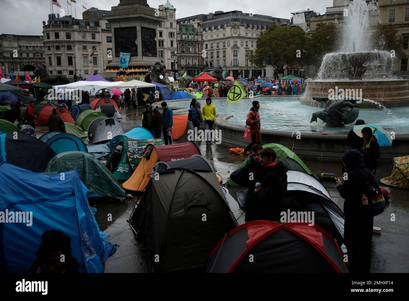Extinction Rebellion climate change protester tents stand setup in ...