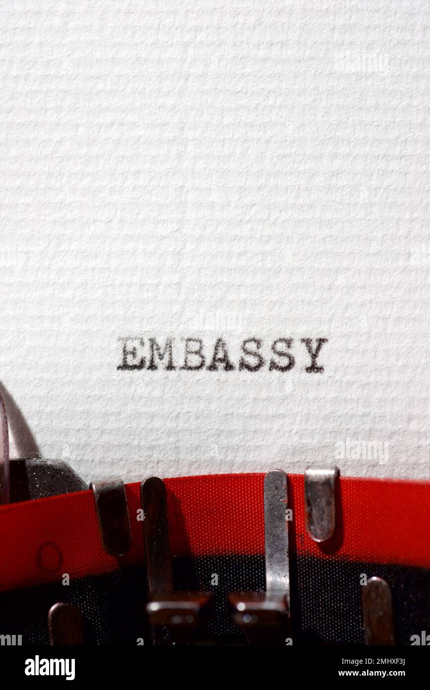 Embassy word written with a typewriter Stock Photo - Alamy
