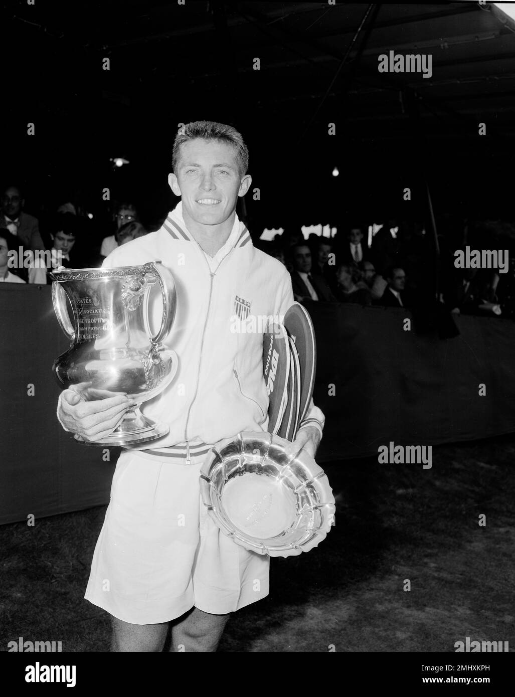 Tony Trabert poses with his cups after winning them in the U.S. Open at ...