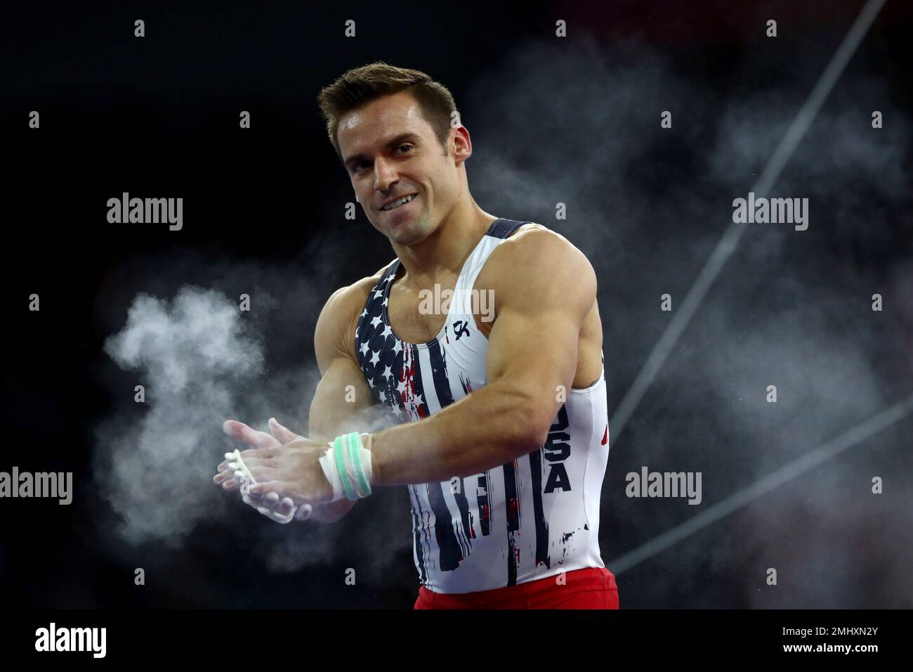 Samuel Mikulak of the United States prepares for his performance on the ...