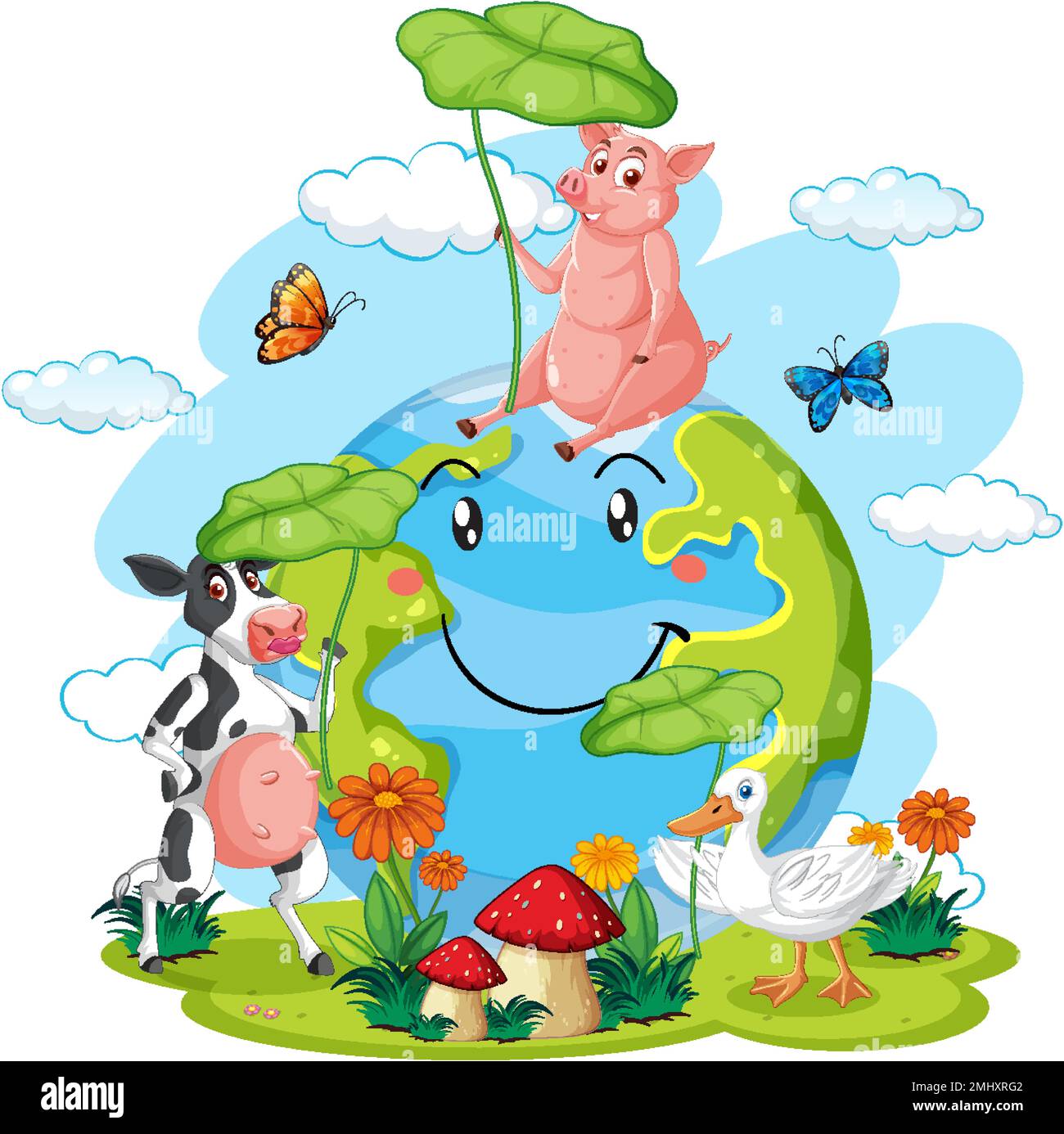 Planet earth animals cute cartoon Cut Out Stock Images & Pictures - Alamy