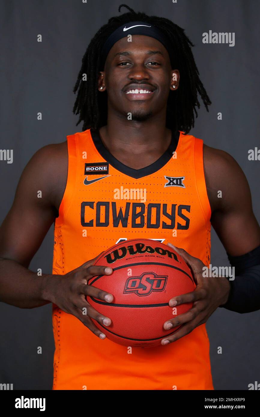 Oklahoma State guard Isaac Likekele poses for a photo during media day ...