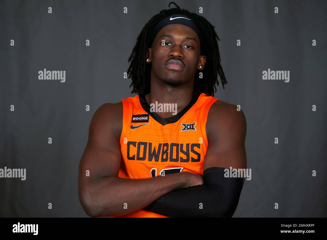 Oklahoma State guard Isaac Likekele poses for a photo during media day ...