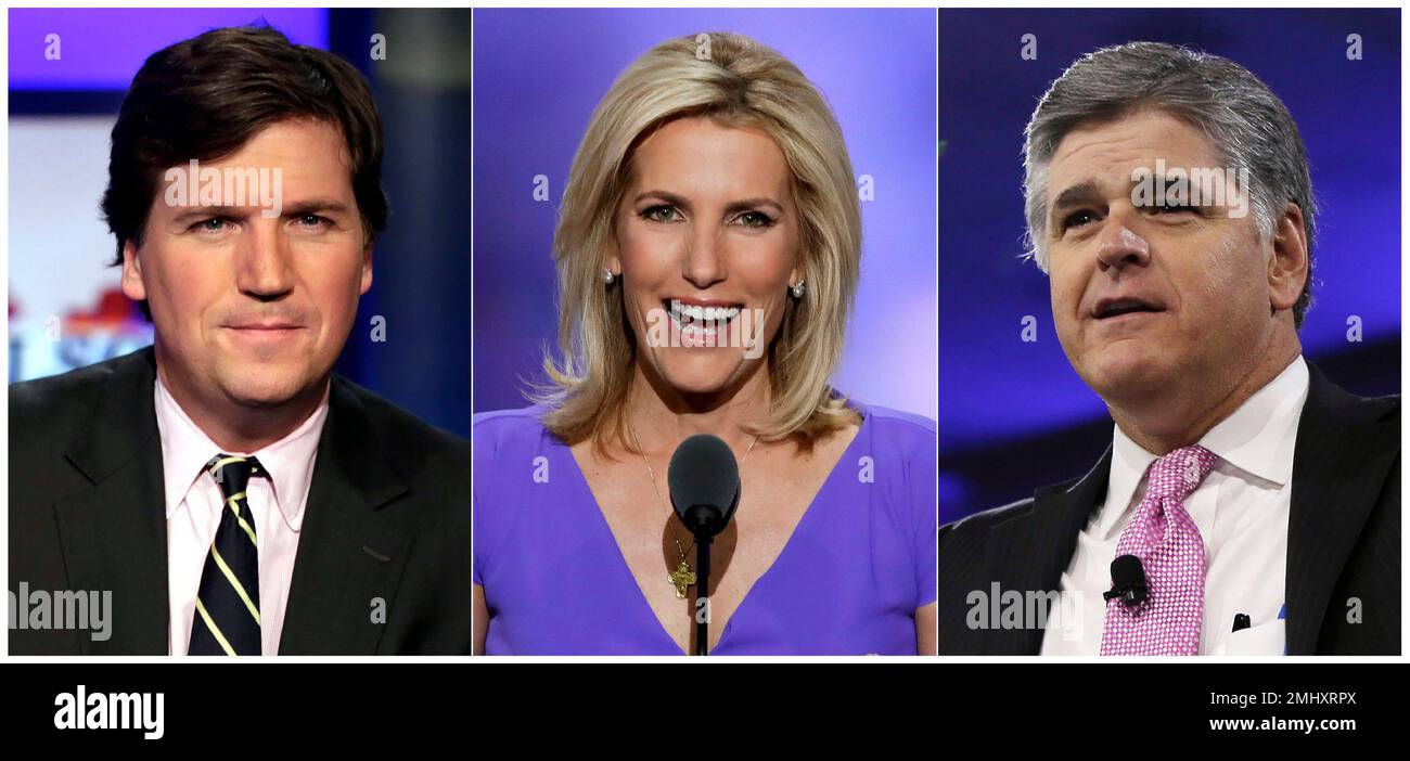 This combination photo shows, from left, Tucker Carlson, host of ...