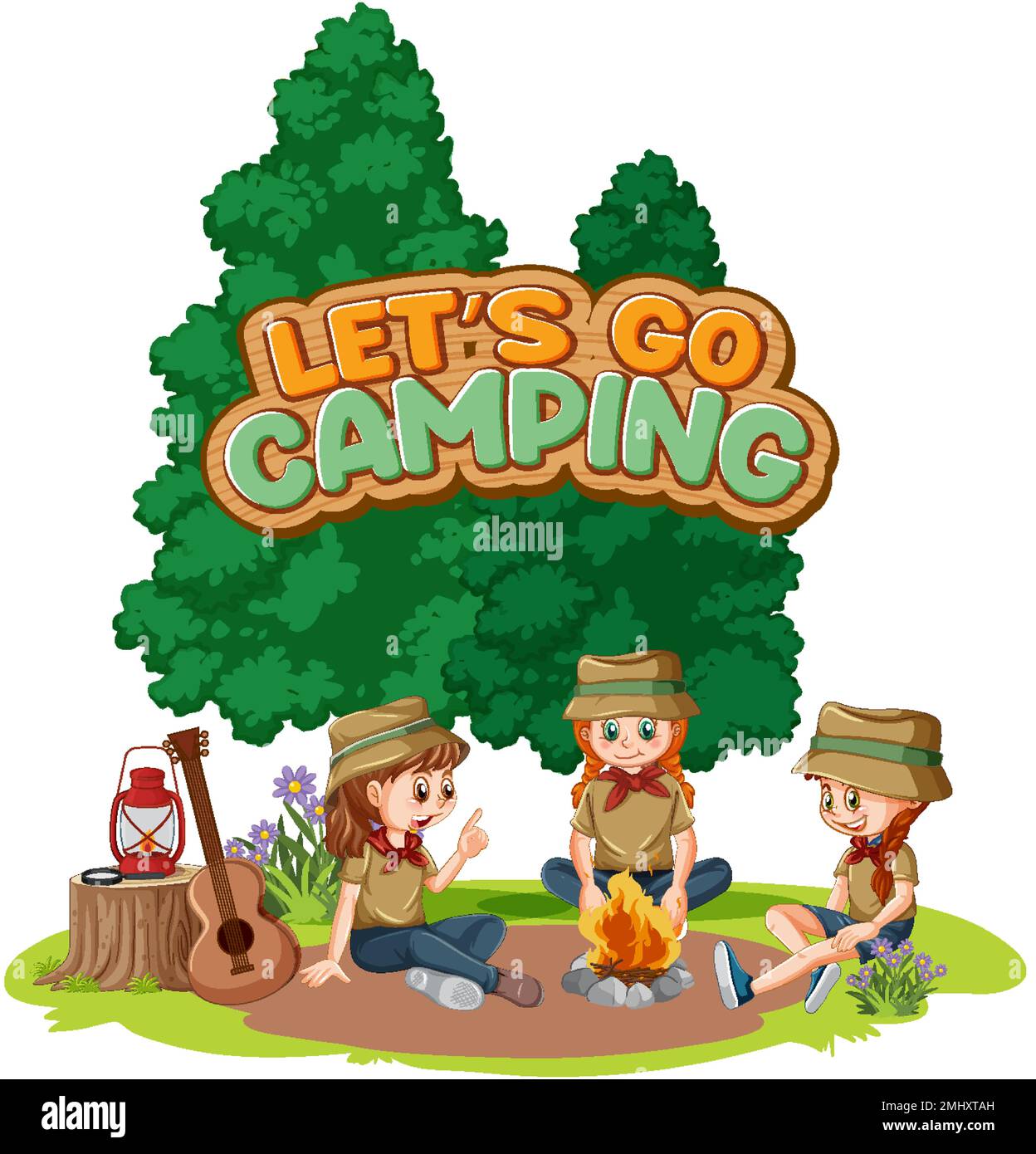Camping kids and text design for word let's go camping illustration Stock Vector Image & Art - Alamy