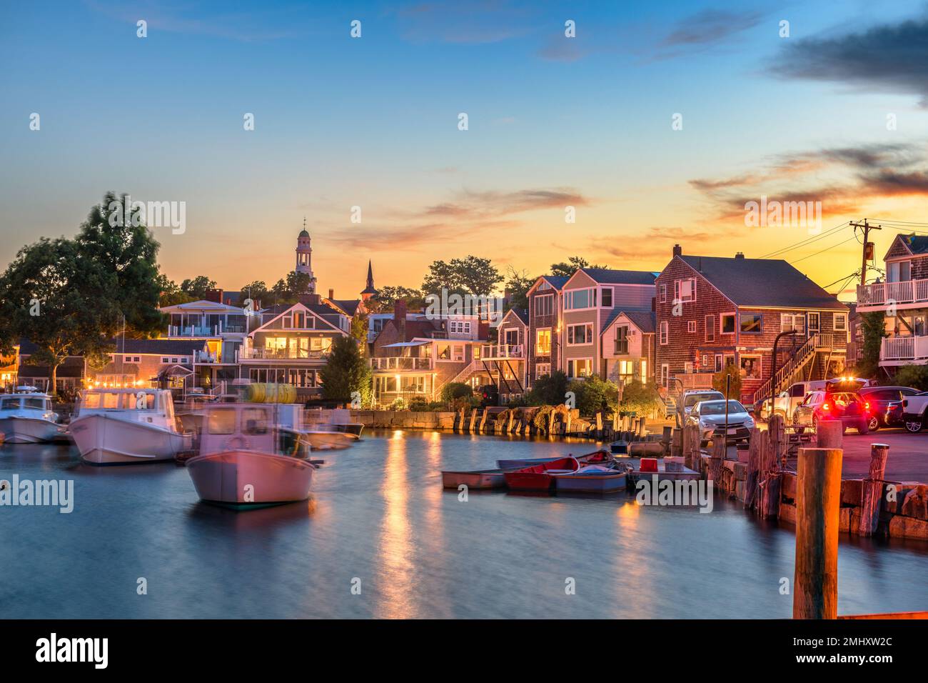 Rockport, Massachusetts, USA downtown and harbor view at dusk Stock ...