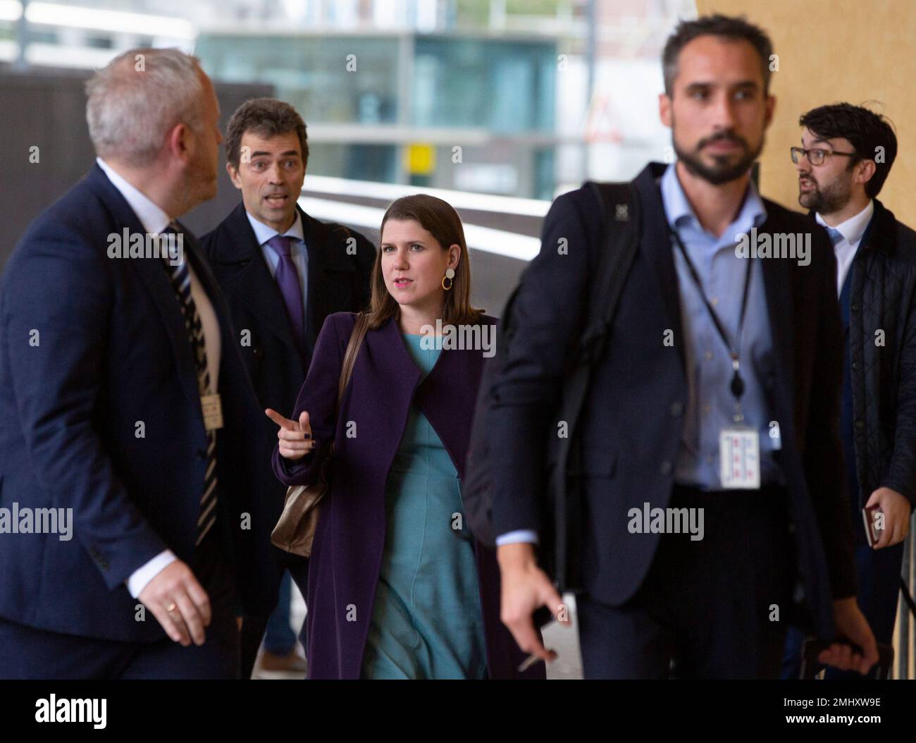 Britain's Liberal Democrat leader Jo Swinson, center, arrives to meet ...