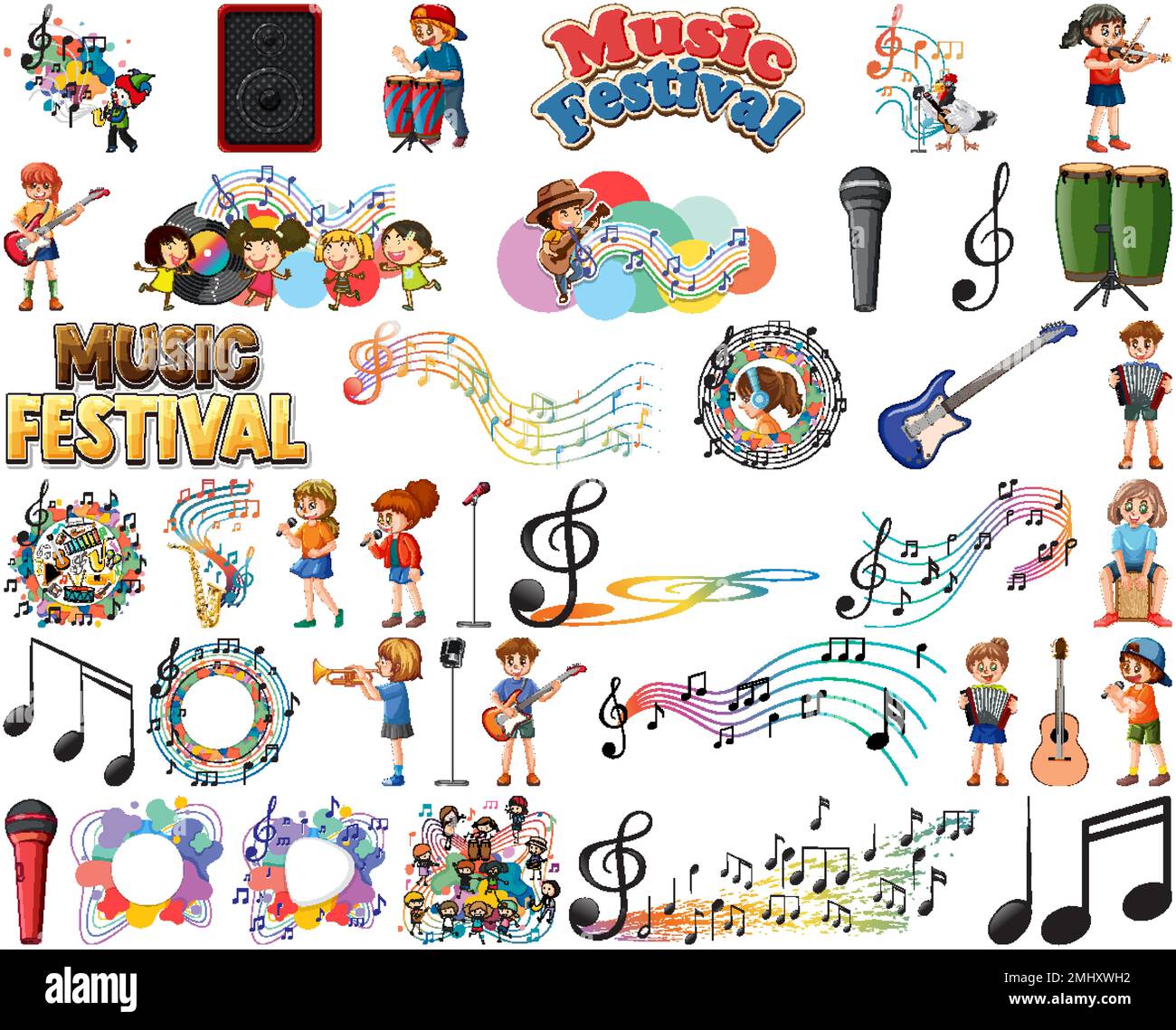 Kids musical instruments and music symbols set illustration Stock ...