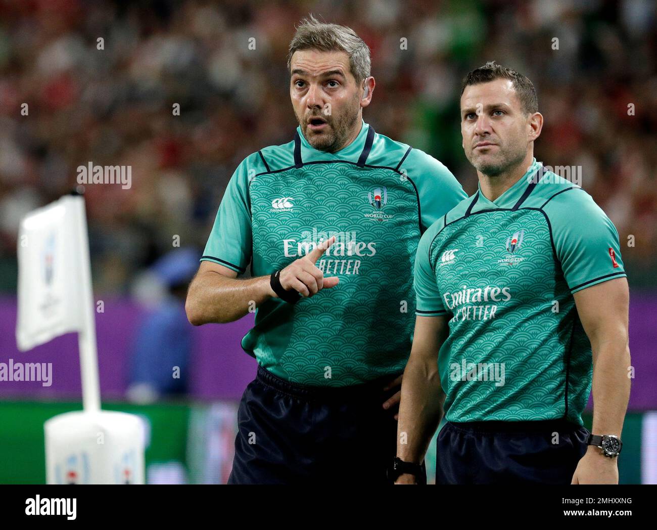 Referee Jerome Garces, left, and his assistant Karl Dickson watch a ...