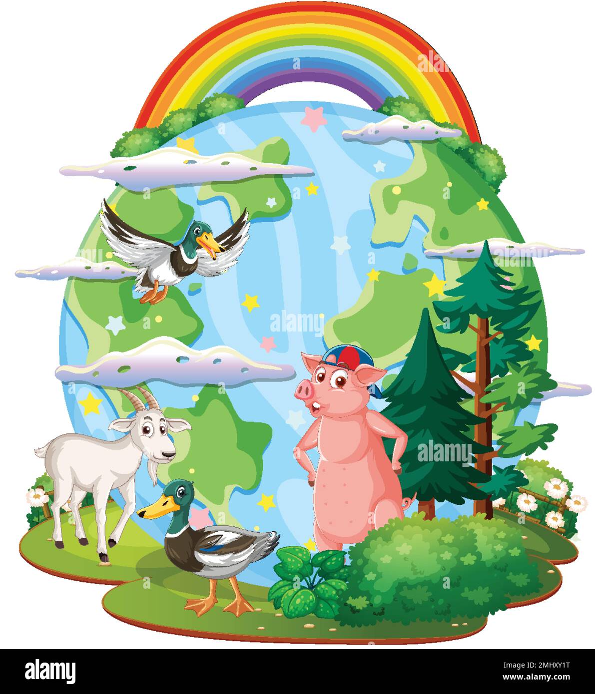 Animals on the planet earth illustration Stock Vector Image & Art - Alamy