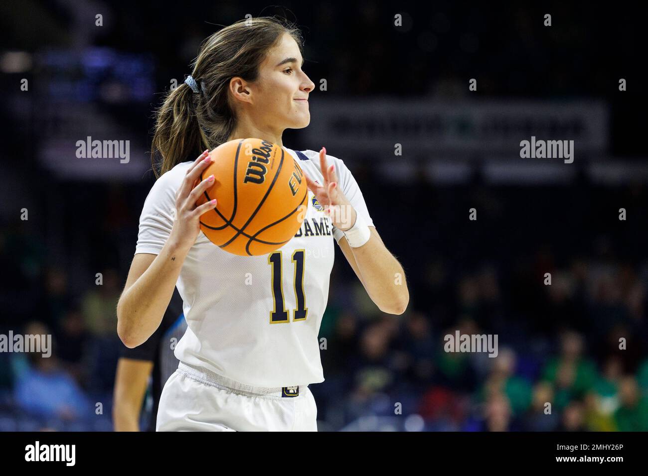 South Bend, Indiana, USA. 26th Jan, 2023. Notre Dame guard Sonia Citron (11) looks to pass the ...