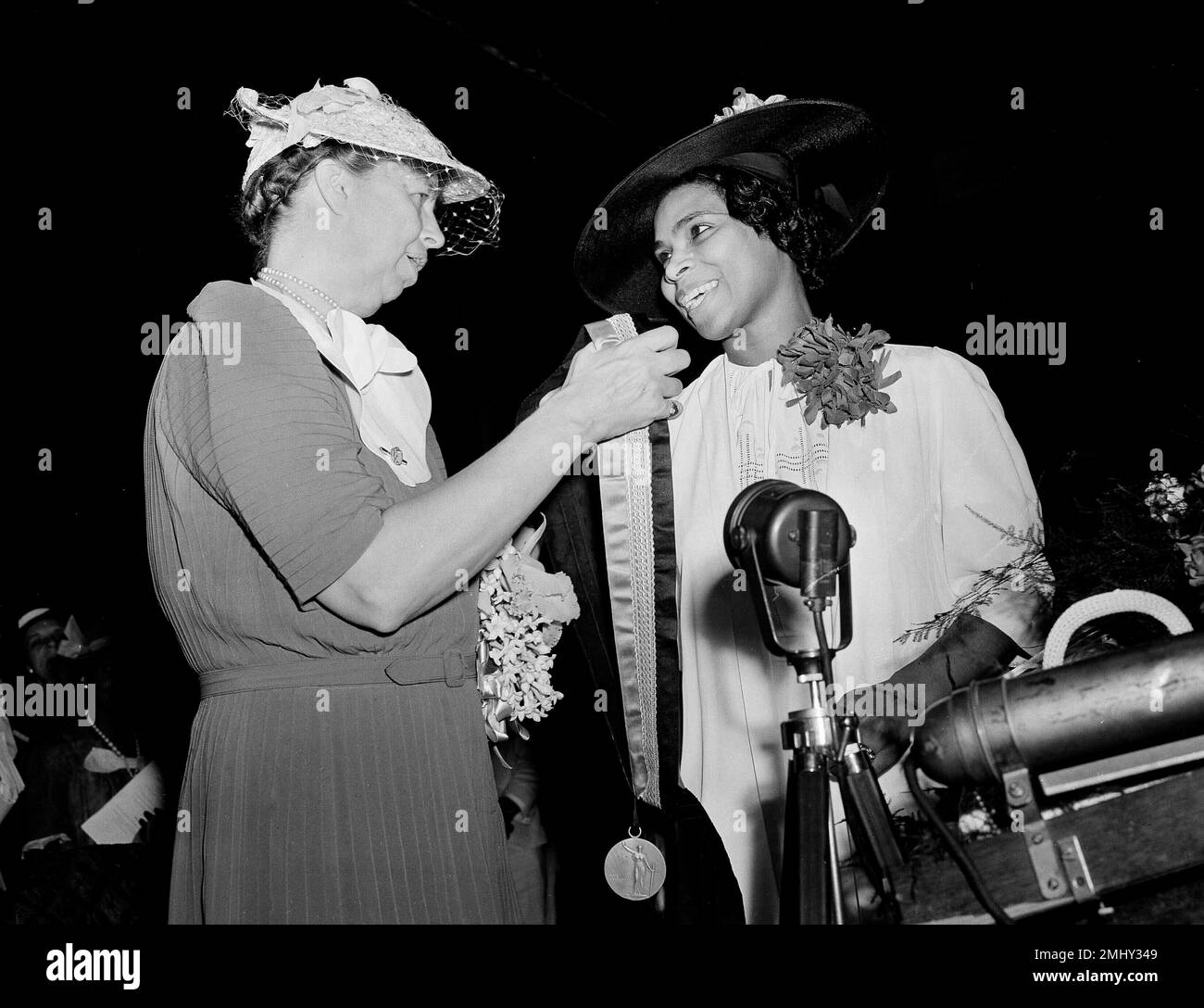 First lady Eleanor Roosevelt is shown with opera singer Marian Anderson ...