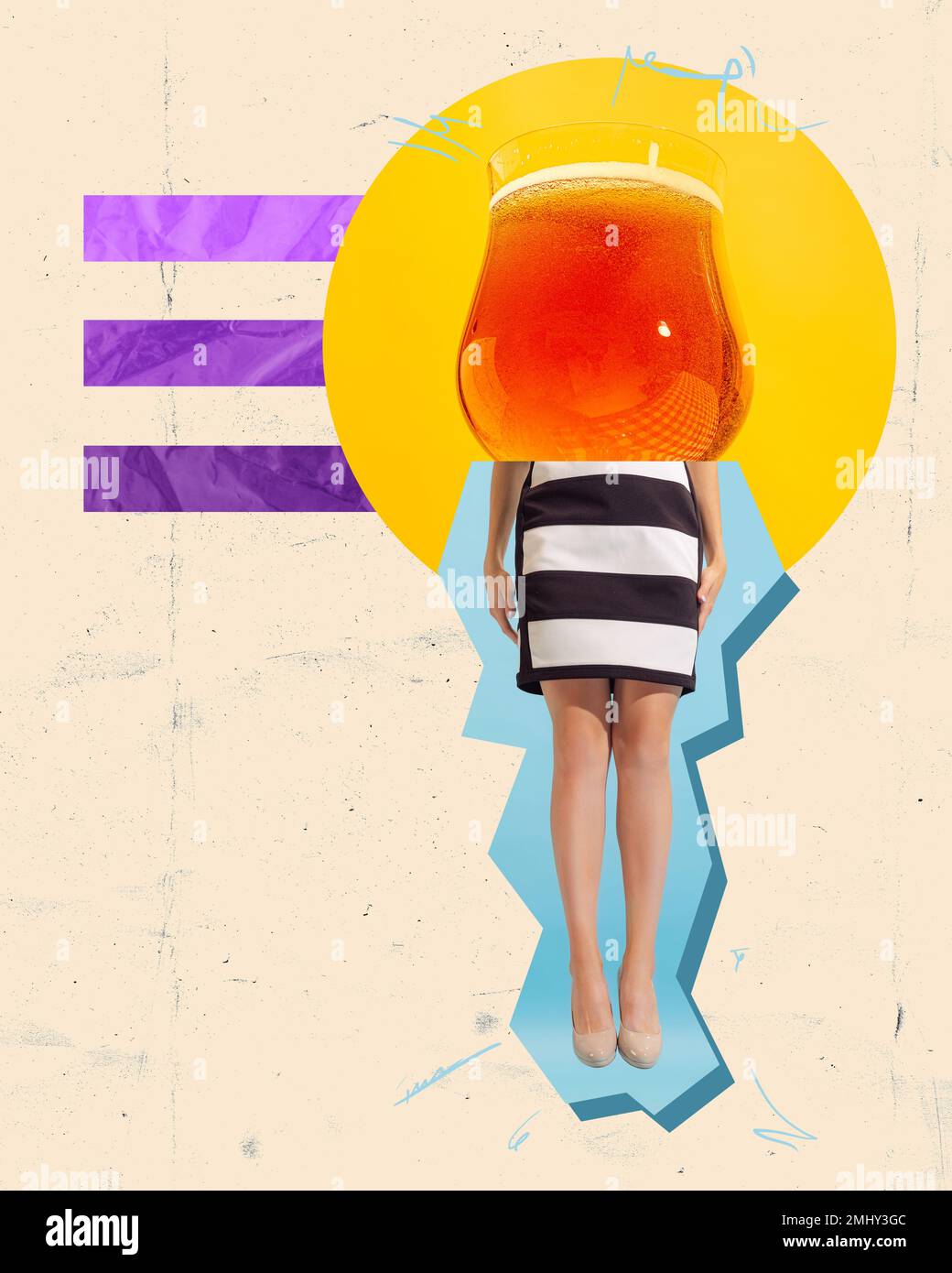 Contemporary art collage. Creative design. Girl on heels headed with ...
