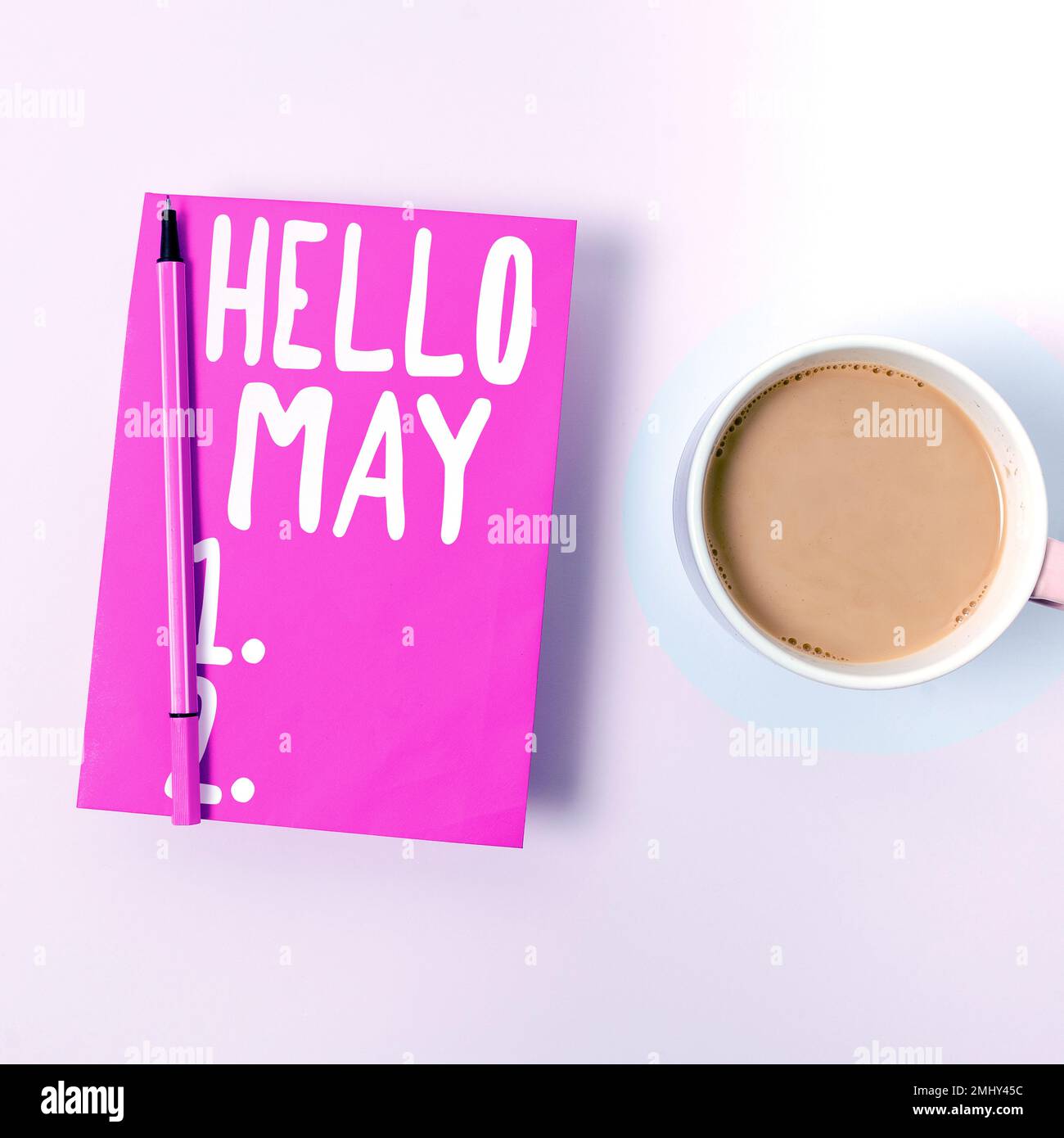 Conceptual caption Hello May. Business idea to address the fifth month of the year with ...