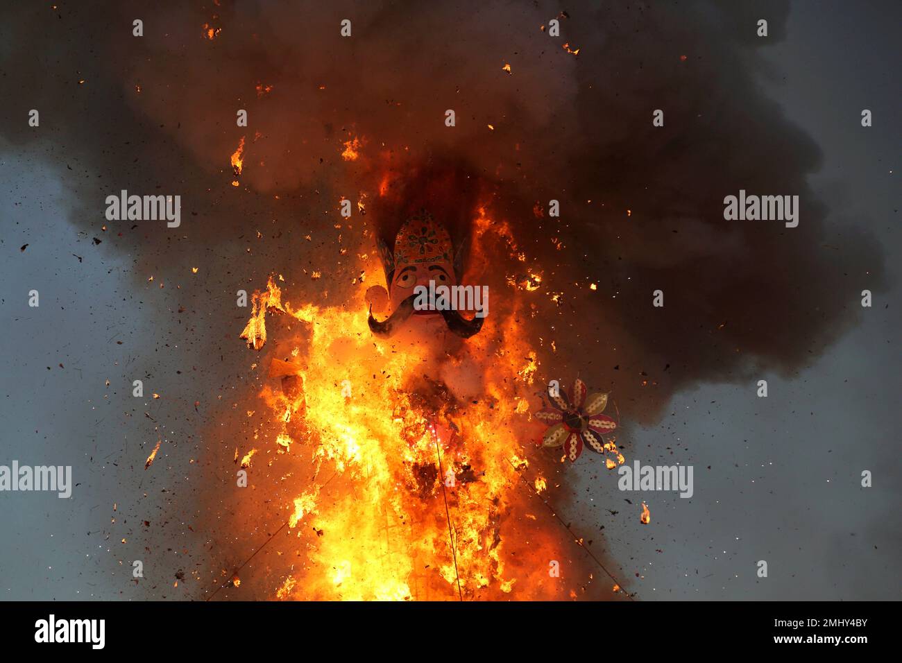 An effigy of demon king Ravana's son Meghanada goes up in flames ...