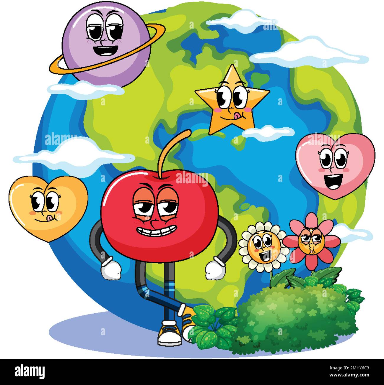 Earth globe with funny cartoon characters illustration Stock Vector ...