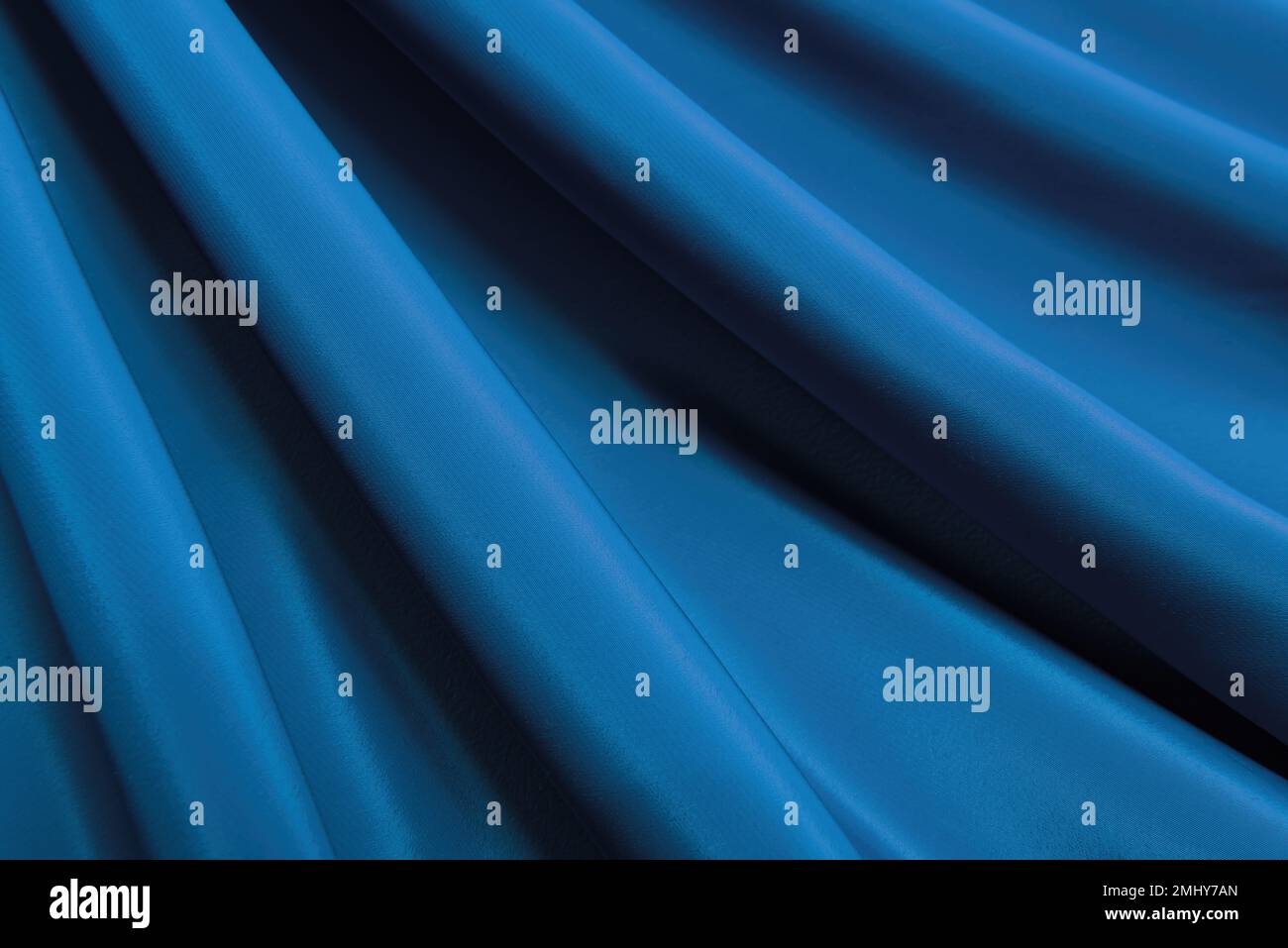 The texture of a luxurious smooth fabric in blue with folds and waves ...