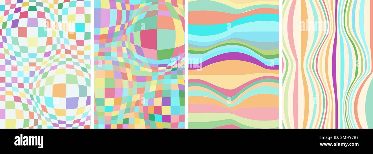 Retro groovy style color art poster set. Psychedelic hippie swirl ...