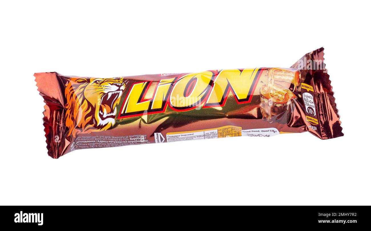 Ukraine, Kiev August 05, 2022: Lion bar isolated on white background ...