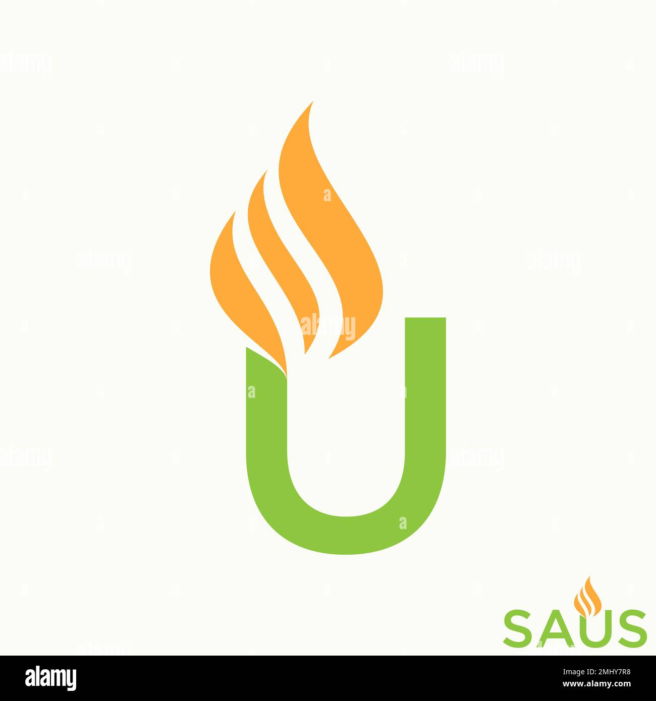 Simple and unique letter or word U sans serif font with fire flame ...