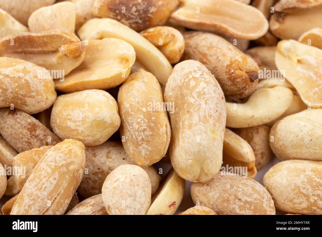 Peanuts. Close up of fried, peeled and salted peanuts. Top view Stock ...