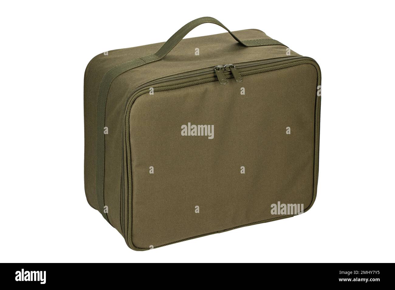 Soft textile bag green color isolated on white background. Side view ...