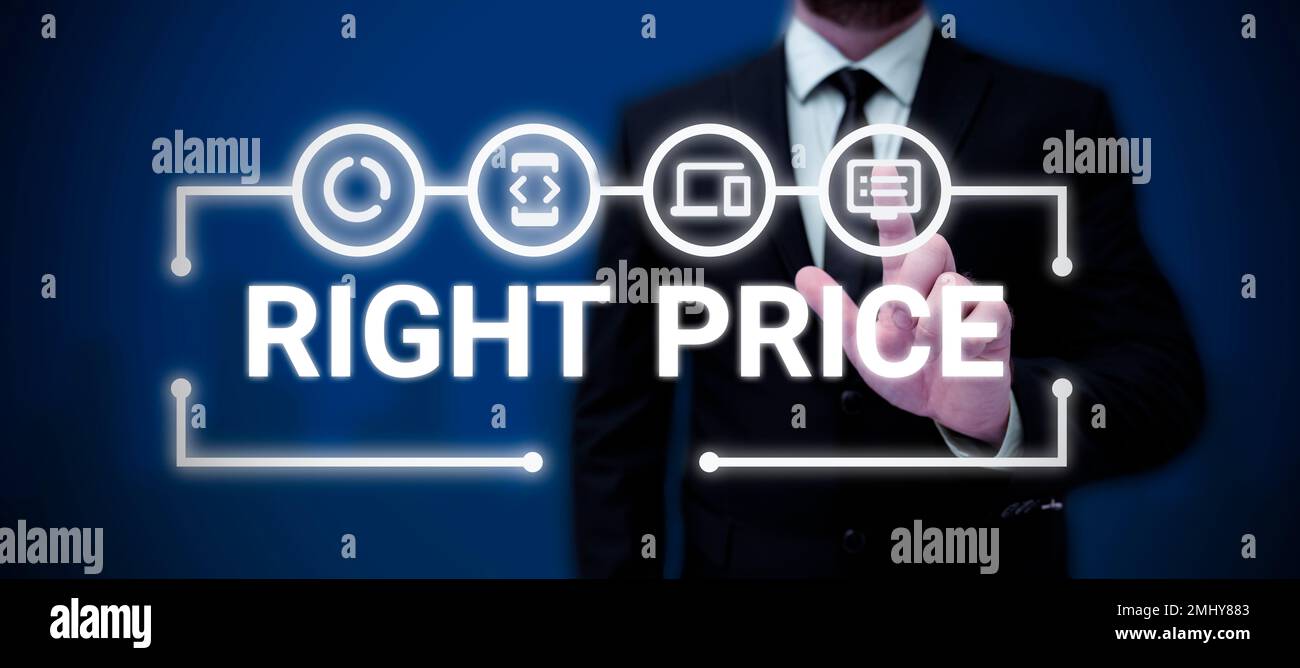 Sign displaying Right Price. Business idea the amount of money that it ...