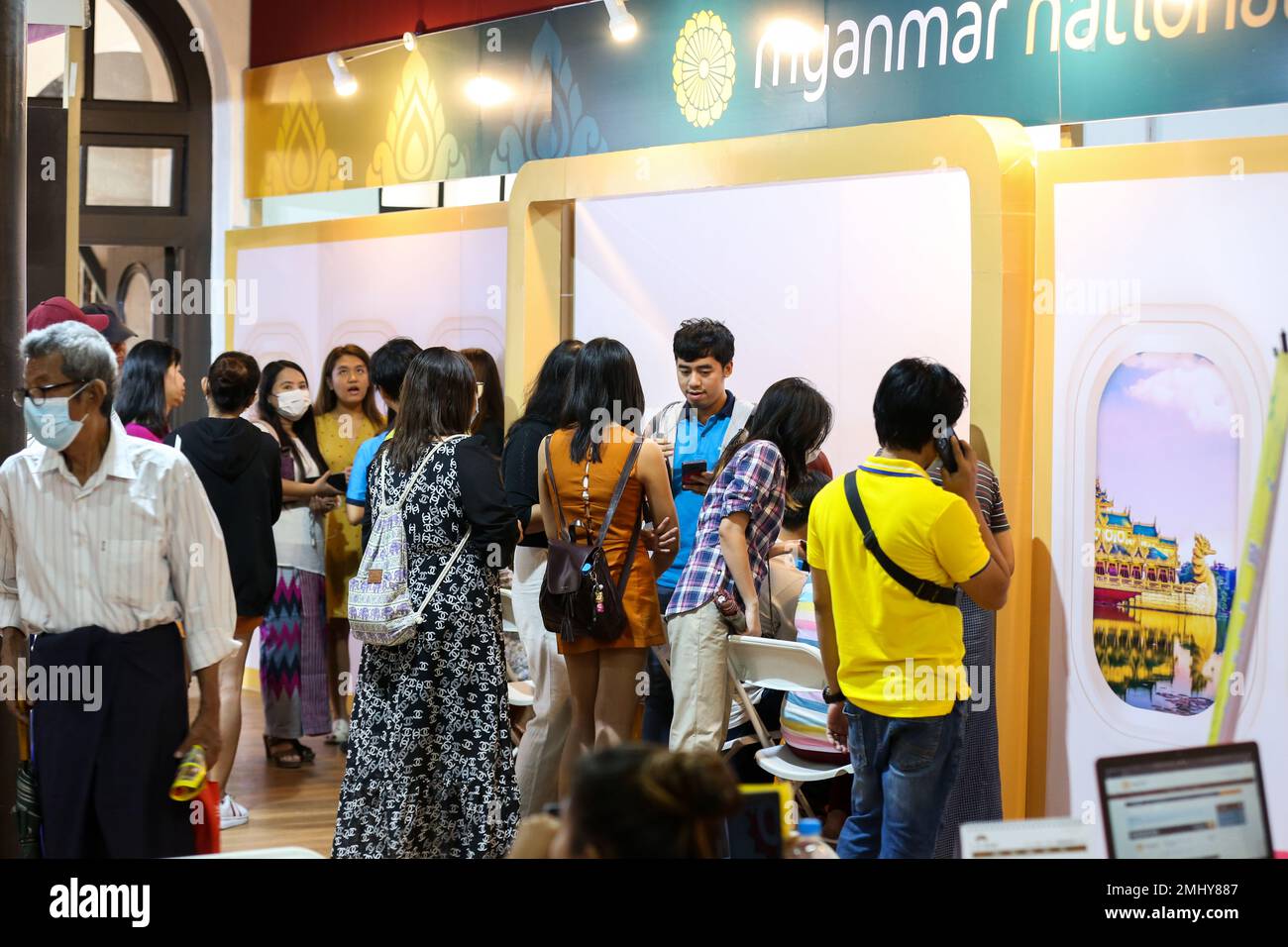 Yangon, Myanmar. 27th Jan, 2023. People visit the Myanmar Travel Fair ...