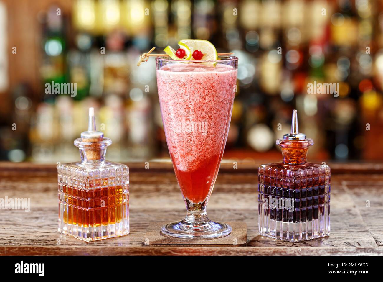 Drink with bottles for syrups photo for the menu. Picture for a ...