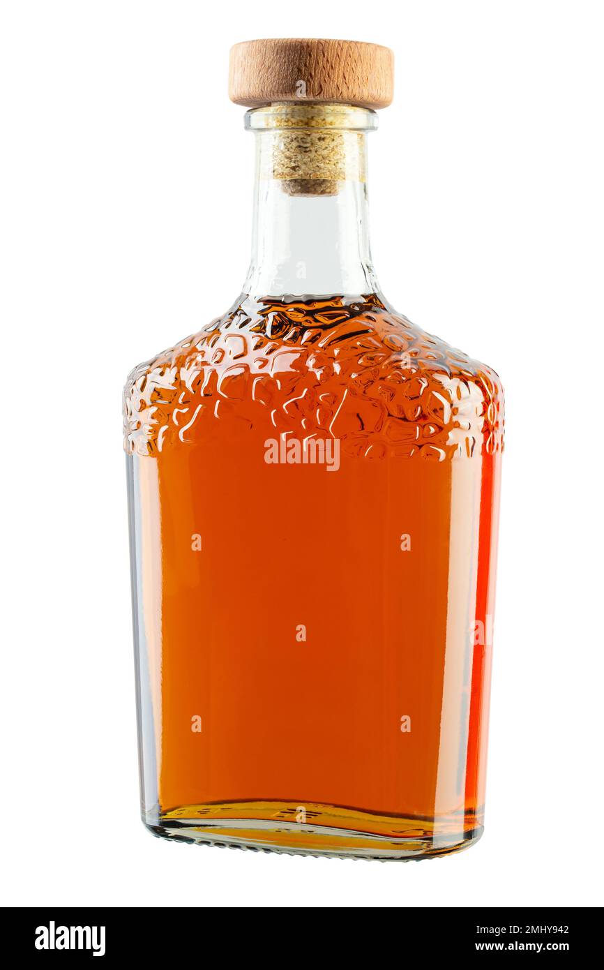 Full whiskey, cognac, brandy bottle isolated on white background. File contains clipping path ...