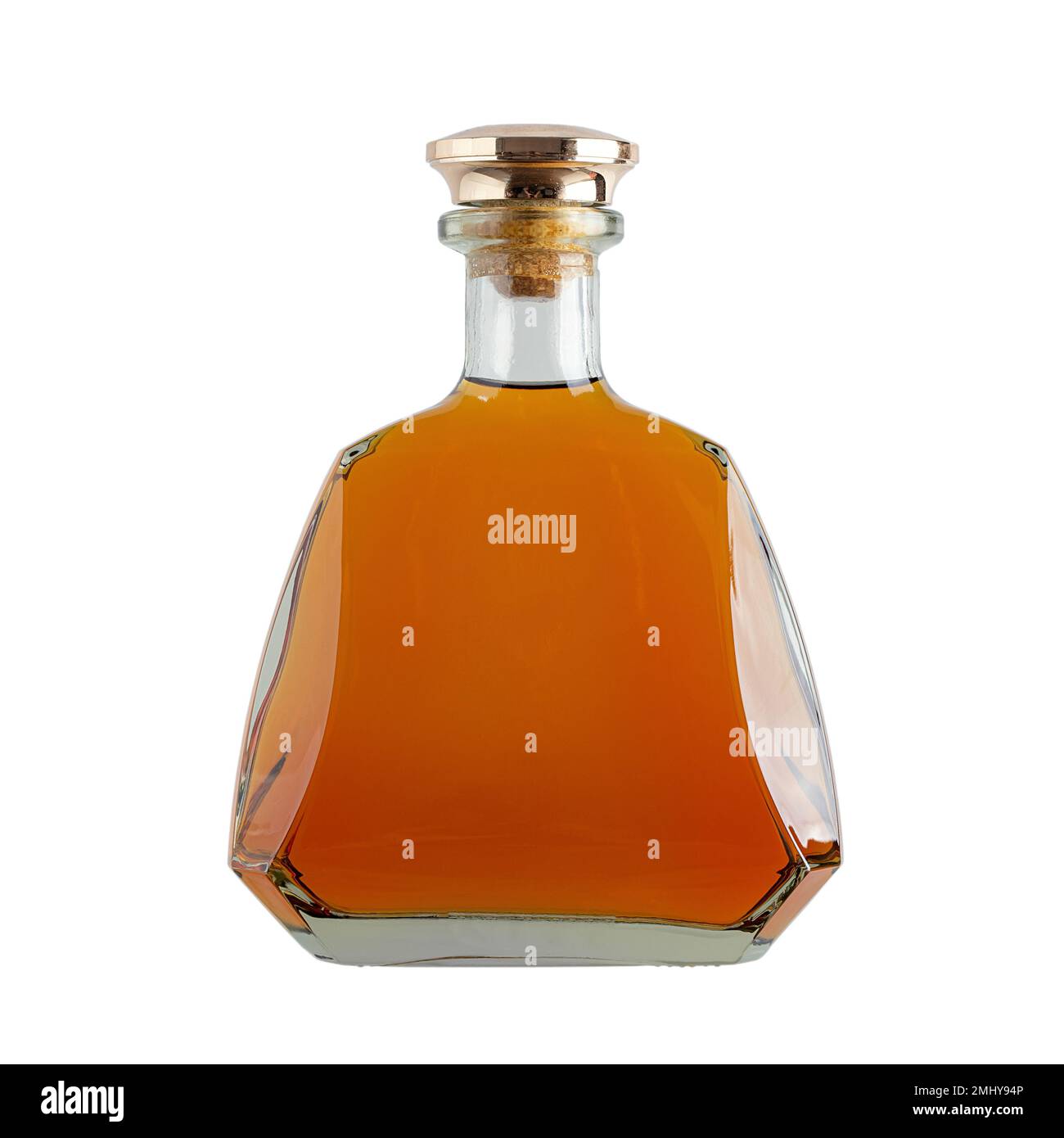 Bottle of amber color premium alcohol, isolated on white background ...