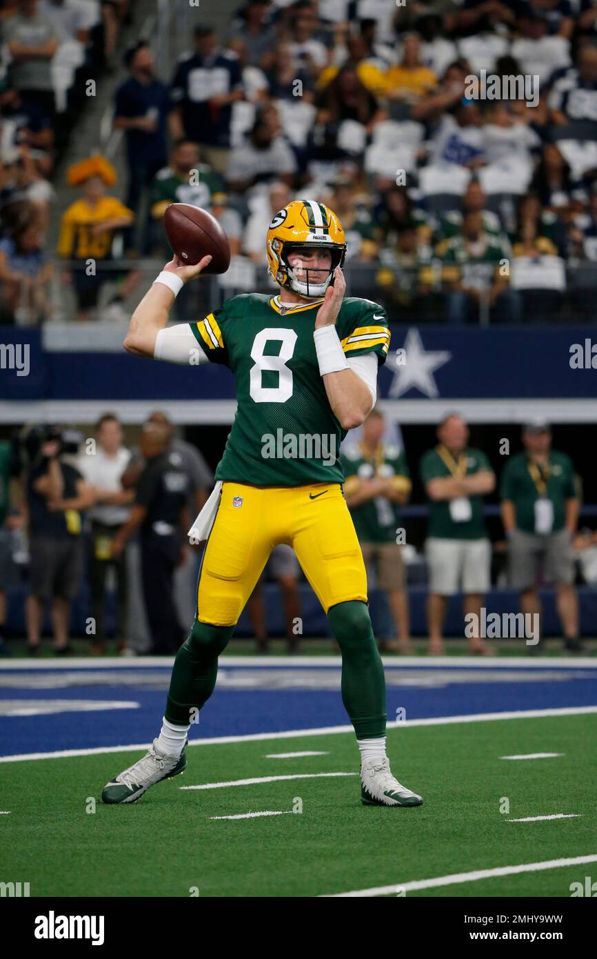 Green Bay Packers quarterback Tim Boyle (8) warms up before an NFL ...